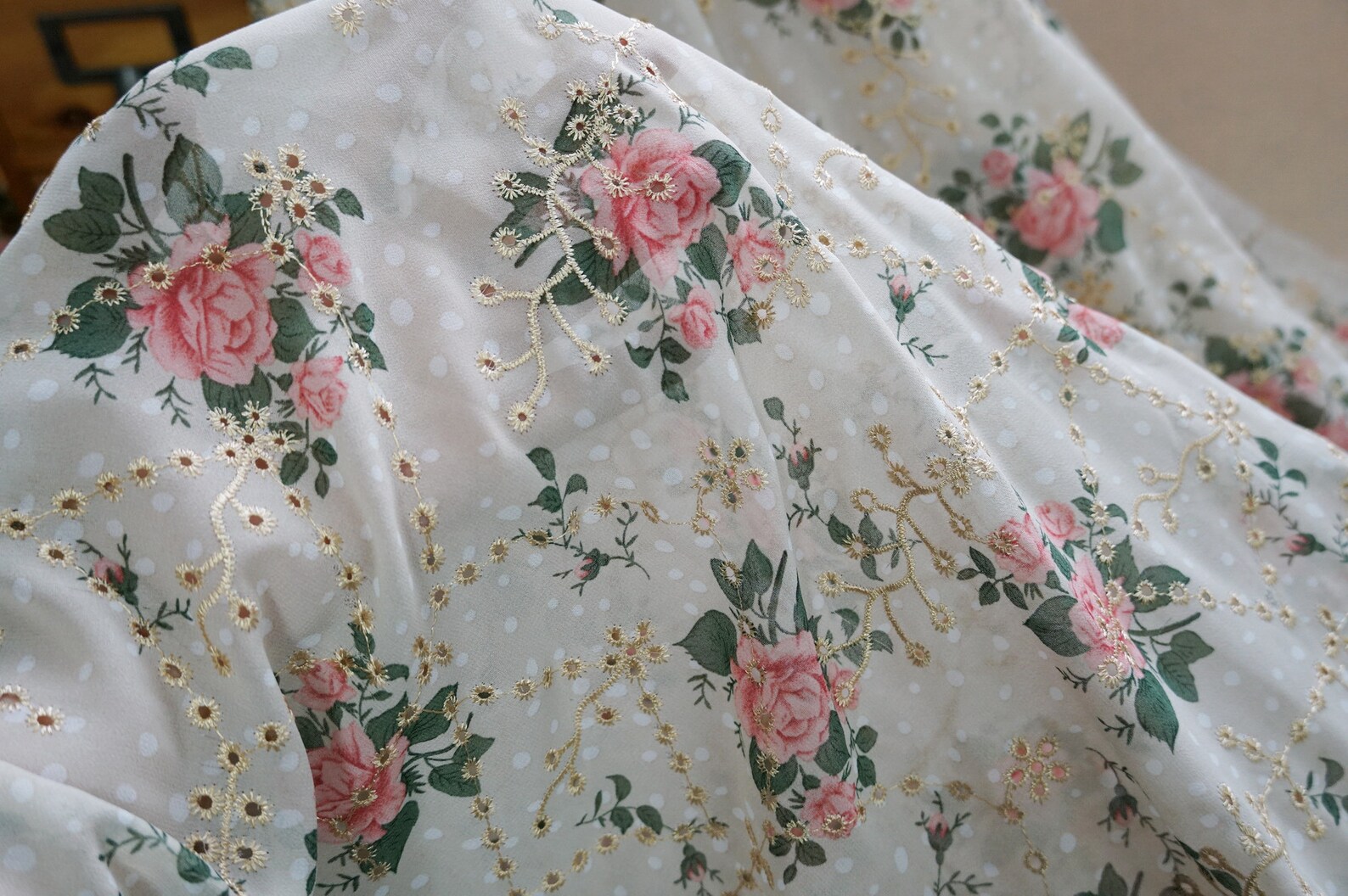 Retro Rose Flowers Print Chiffon Fabric Soft Polyester Chiffon - Etsy