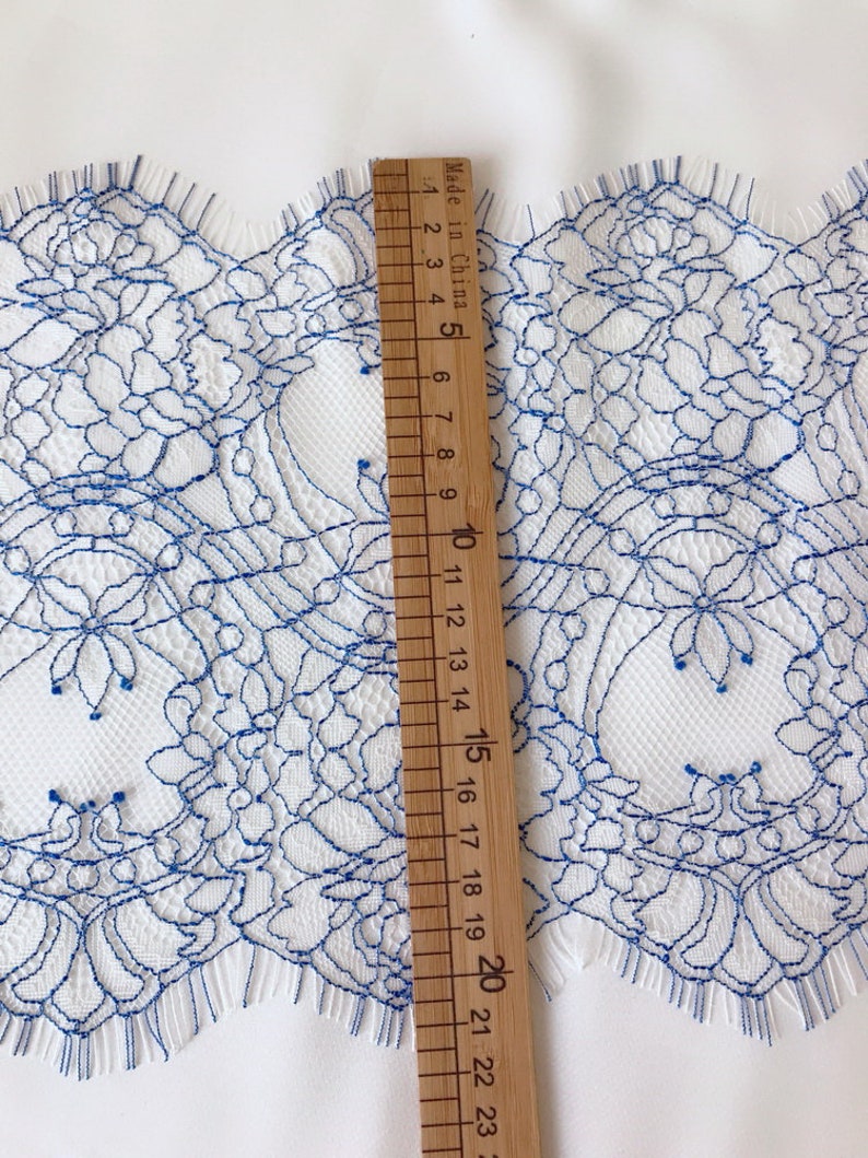 8.3 wide Blue lace trim soft chantilly bridal lace | Etsy