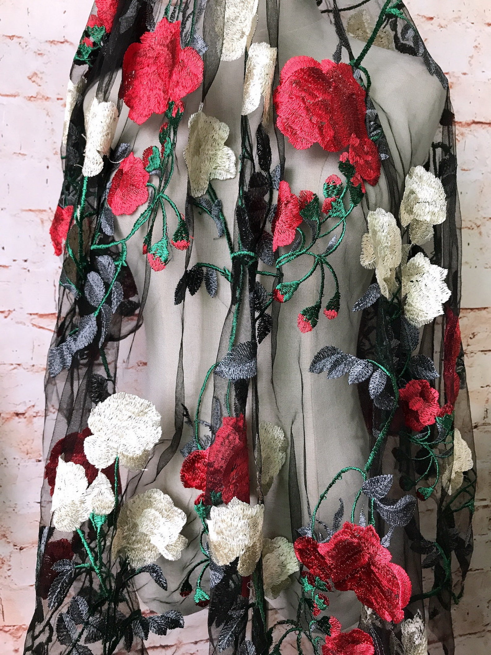 Rose Lace Fabric Multicolor Embroidery Flowers Fabric for | Etsy