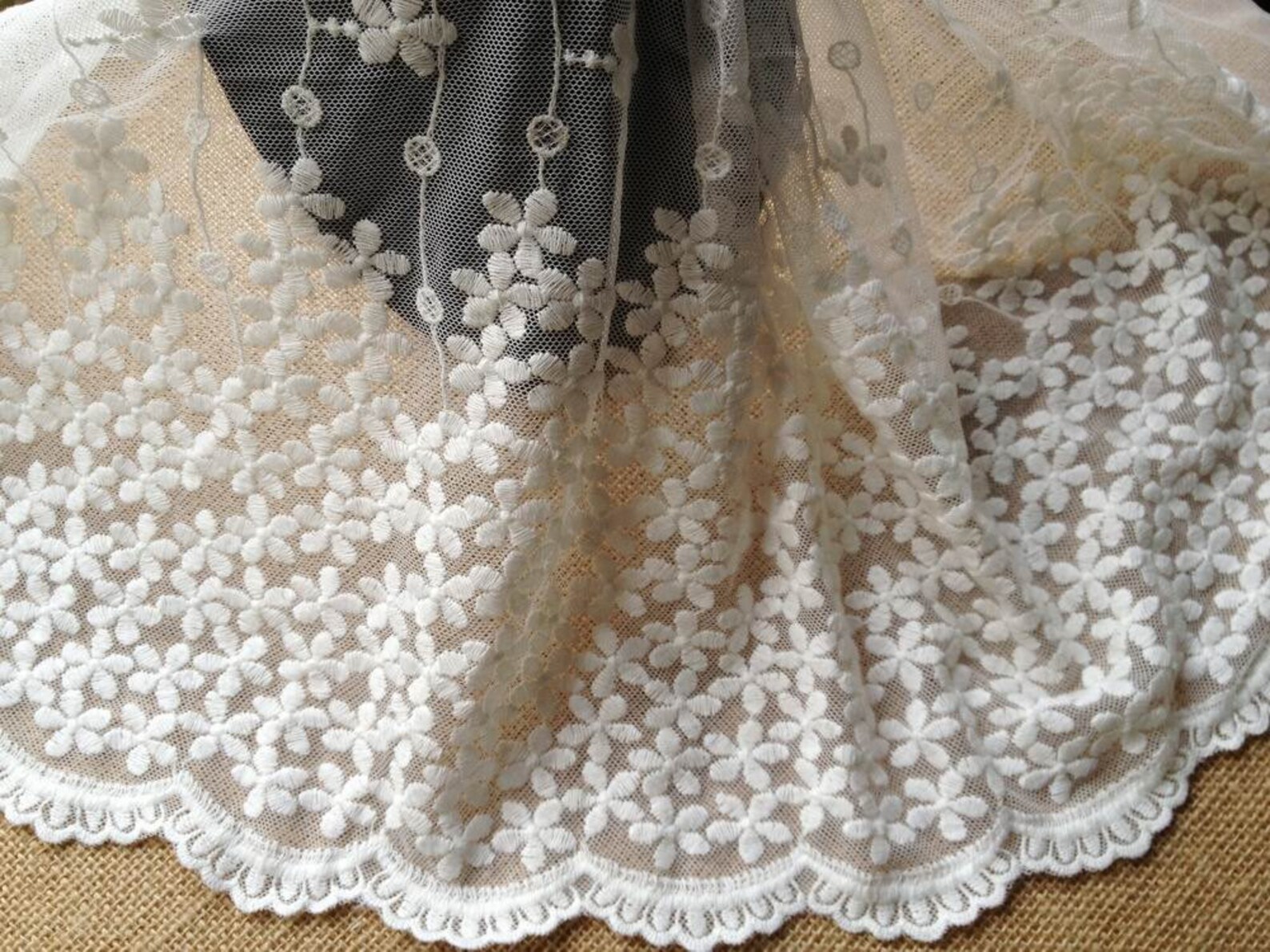 White Bridal Mesh Lace Fabric Embroidered Floral Lace Trim - Etsy