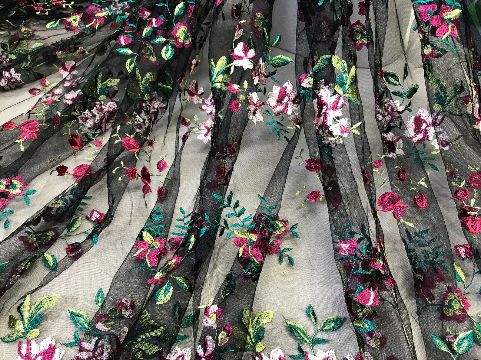 Multi-color Embroidery Floral Lace on Black Mesh Fabric for - Etsy