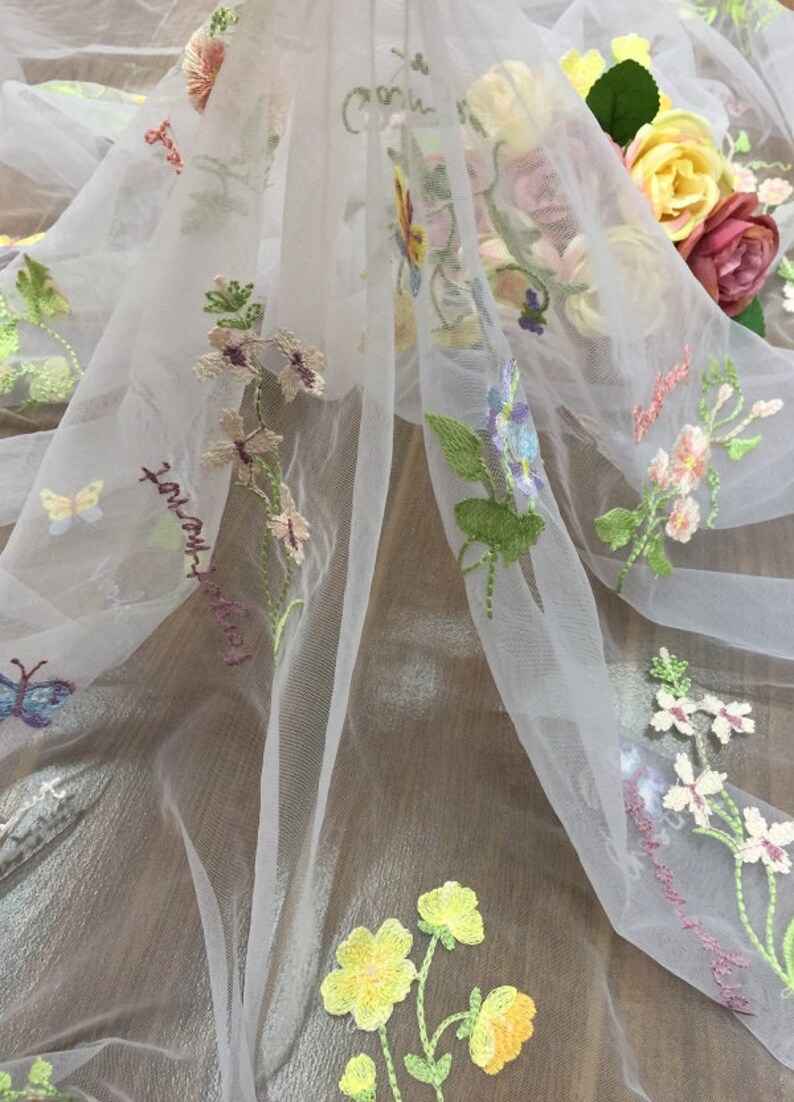 Beautiful Floral Embroidered Lace Fabric Colorful Flowers - Etsy