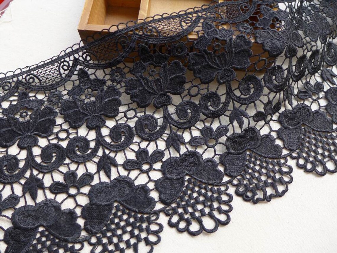 Retro Black Lace Guipure Lace Hollowed Lace Fabric Trim by the - Etsy