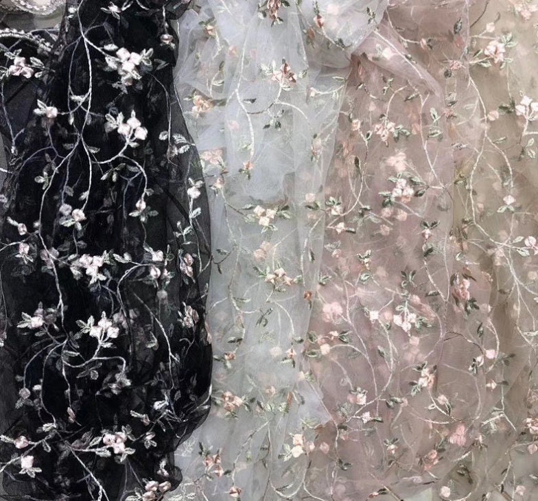 Light Green Leaves Floral Fabric Ivory Tulle Lace Fabric - Etsy