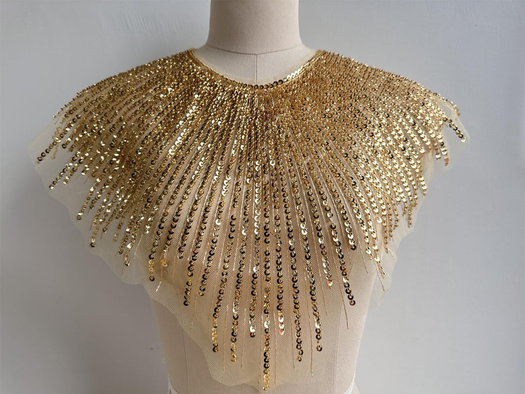 Luxury Gold Silver Black Lace Collar, Beaded Collar Patch, Neckline ...