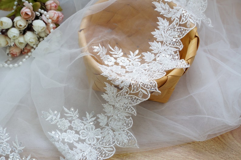 Elegant Beaded Lace off White Bridal Lace Trim for Dresses, Mantilla ...