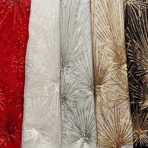 Chic Fireworks Design Lace Sequins Embroidered Mesh Fabric for Wedding ...