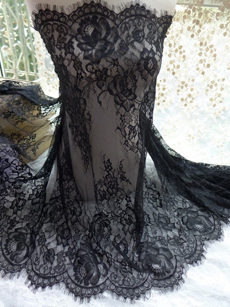 Black Chantilly Lace Rose Floral Lace Trim Scalloped Edging - Etsy