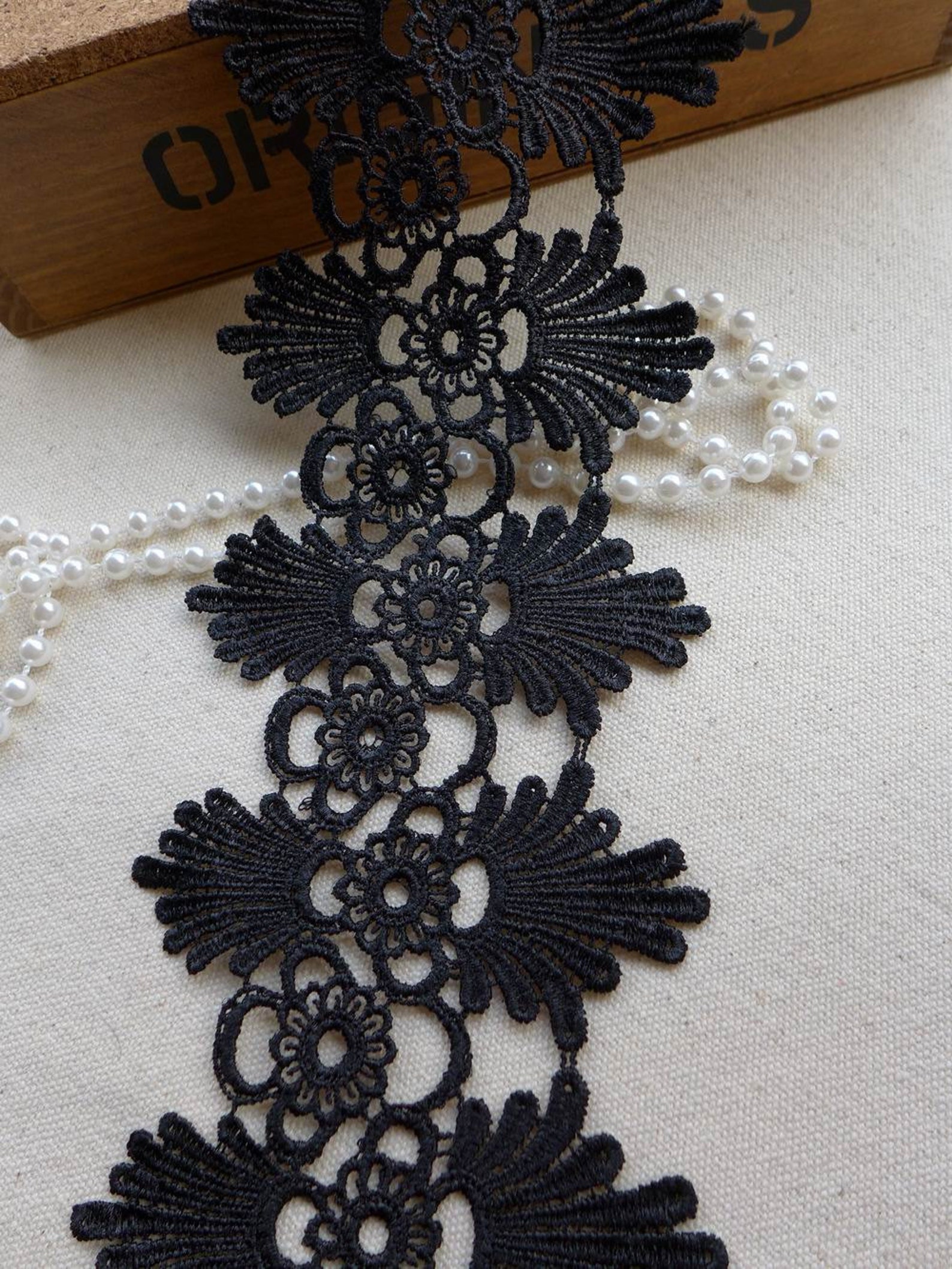 Black lace trim retro style cutwork lace black scalloped | Etsy