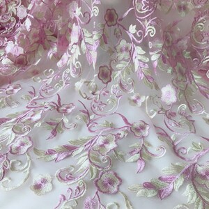 Lavender Fabric Embroidered Floral Lace Fabric in Lavender - Etsy