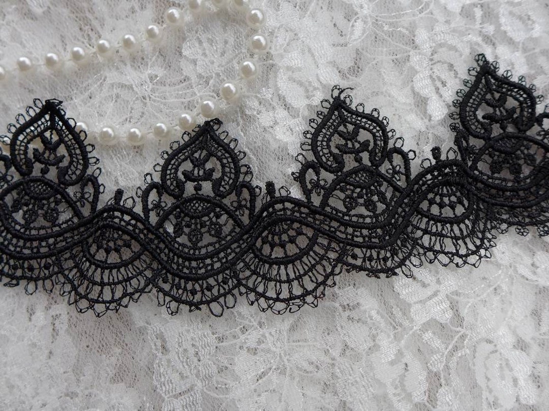 Delicate Black Lace Fabric Trim, Vintage Black Lace Trim for Home Decor ...