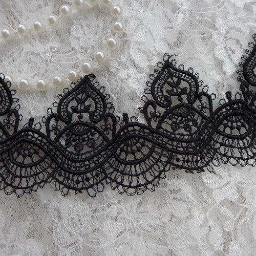 Delicate Black Lace Fabric Trim Vintage Black Lace Trim for - Etsy