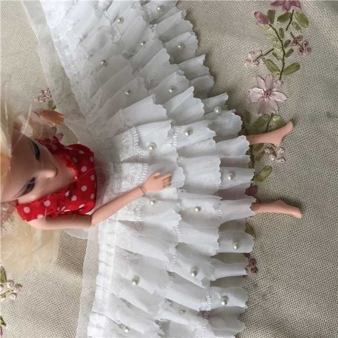 1 Yard Beaded Ruffled Chiffon Lace Trim 3 Layers Ivory Bead - Etsy