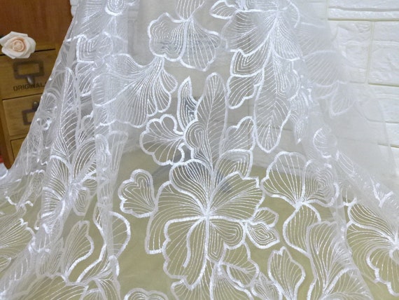 Exquisite Lotus Flowers Tulle Mesh Fabric in off White for - Etsy