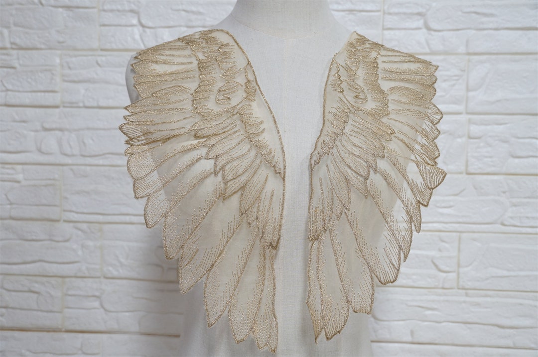 Gold Feather Wings Applique, Organza Lace Collar, Sewing Embroidery ...