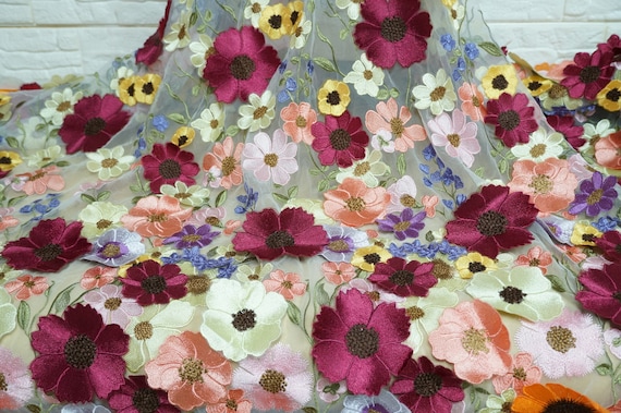 Luxury 3D Flowers Appliquéd Lace Fabric Multicolored Floral - Etsy