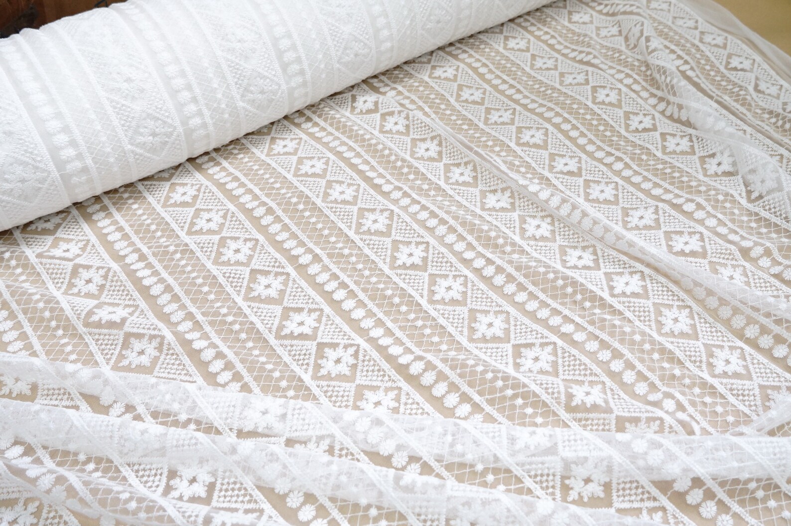 Retro Cotton Embroidery Fabric off White Mesh Netting Fabric - Etsy