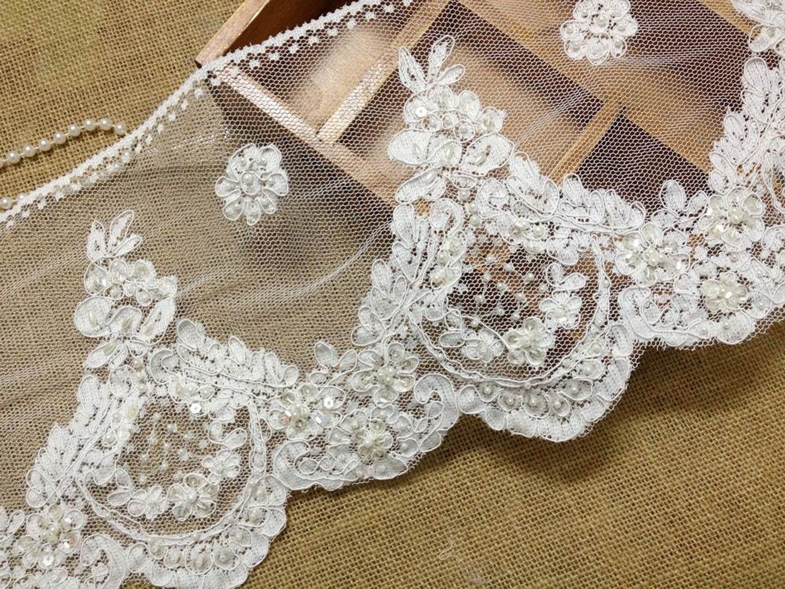 Bridal Alencon Lace Trim in off White Embroidered Beaded Lace | Etsy