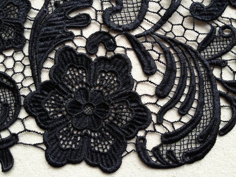 Black Lace Trim Venice Crochet Vintage Florals Hollowed Lace - Etsy