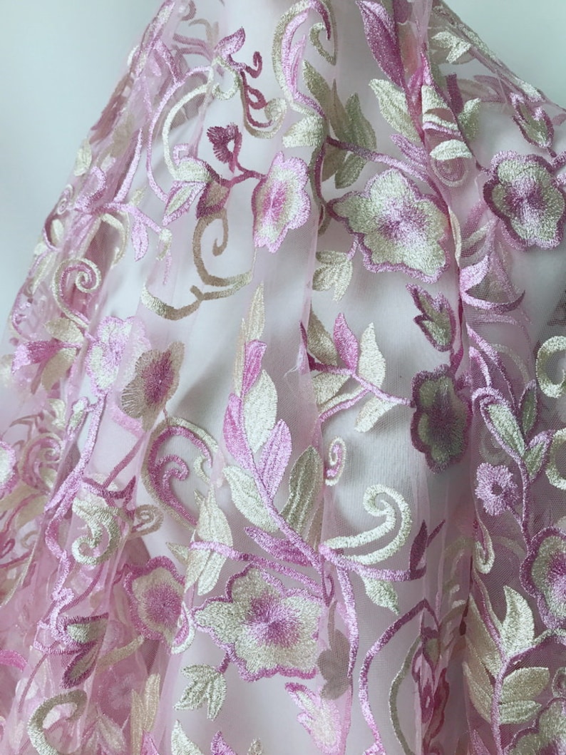 Lavender Fabric Embroidered Floral Lace Fabric in Lavender - Etsy