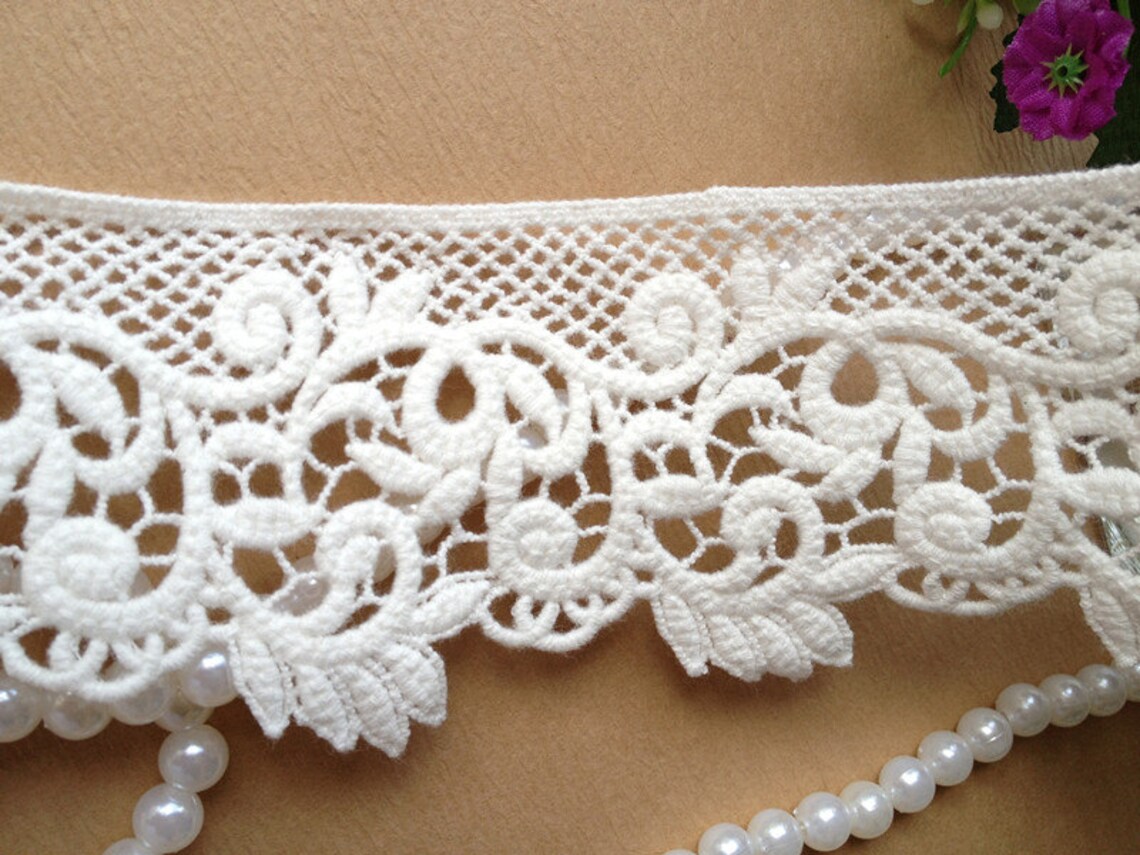 2 Yards Cream Cotton Lace Trim Retro Embroidered Lace Trim - Etsy