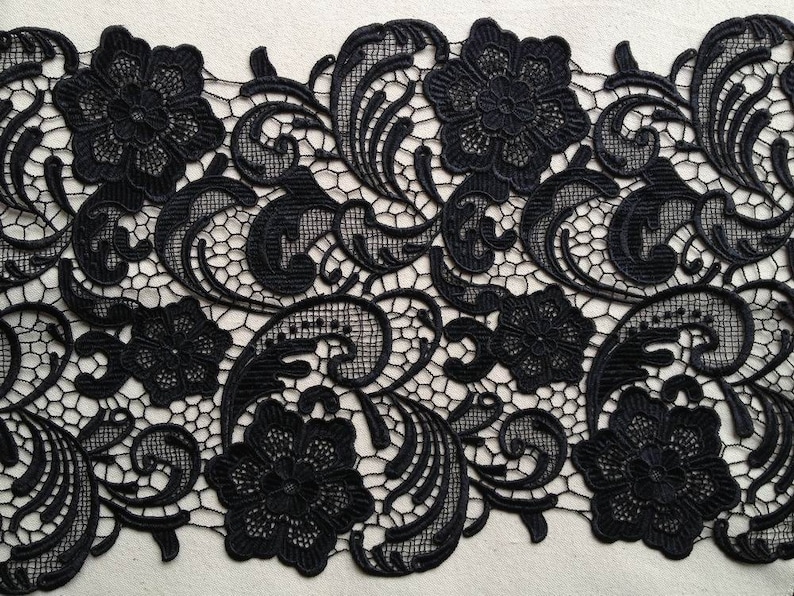 Black Lace Trim Venice Crochet Vintage Florals Hollowed Lace - Etsy