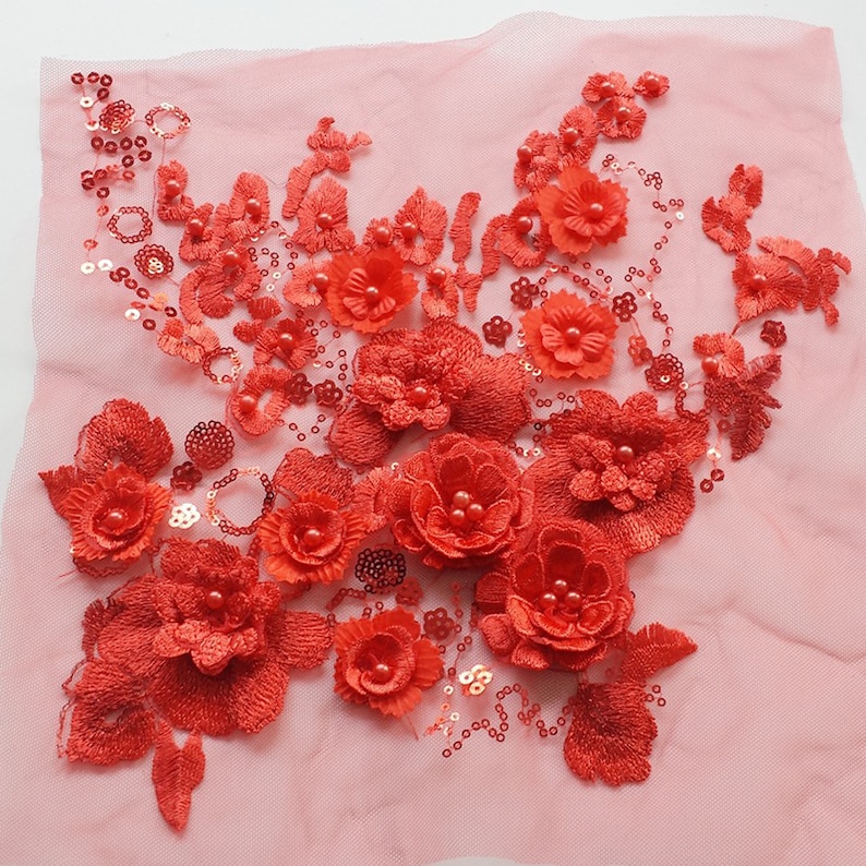 Delicate Beaded Applique 3D Flowers Sequined Appliques for | Etsy