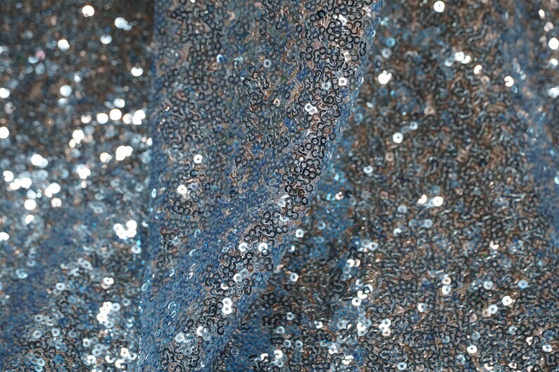 Sparkle Sequin Fabric, Silver and Sky Blue Sequins Embroidered Lace ...