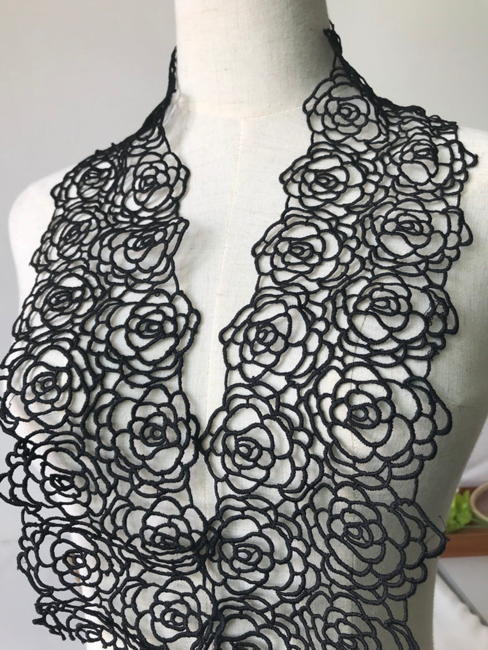 2 Yards Venice Lace Trim Black Rose Flower Trim Lace for Garters, Lace ...