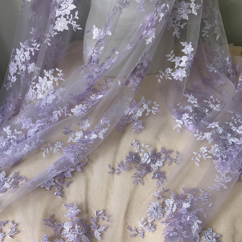 Bridal Floral Fabric Lavender Lace Fabric for Bridesmaid Gown | Etsy UK