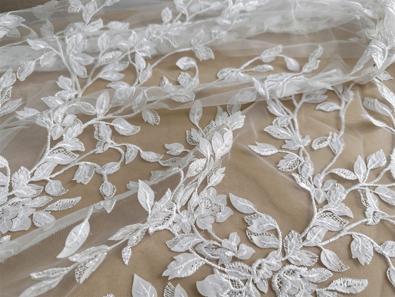 Leaf Lace Fabric, 3D Small Leaf Rank Lace, off White Embroidery Fabric ...