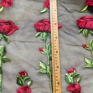 Beautiful Red Rose Flowers Lace Fabric Soft Black Tulle Fabric for ...