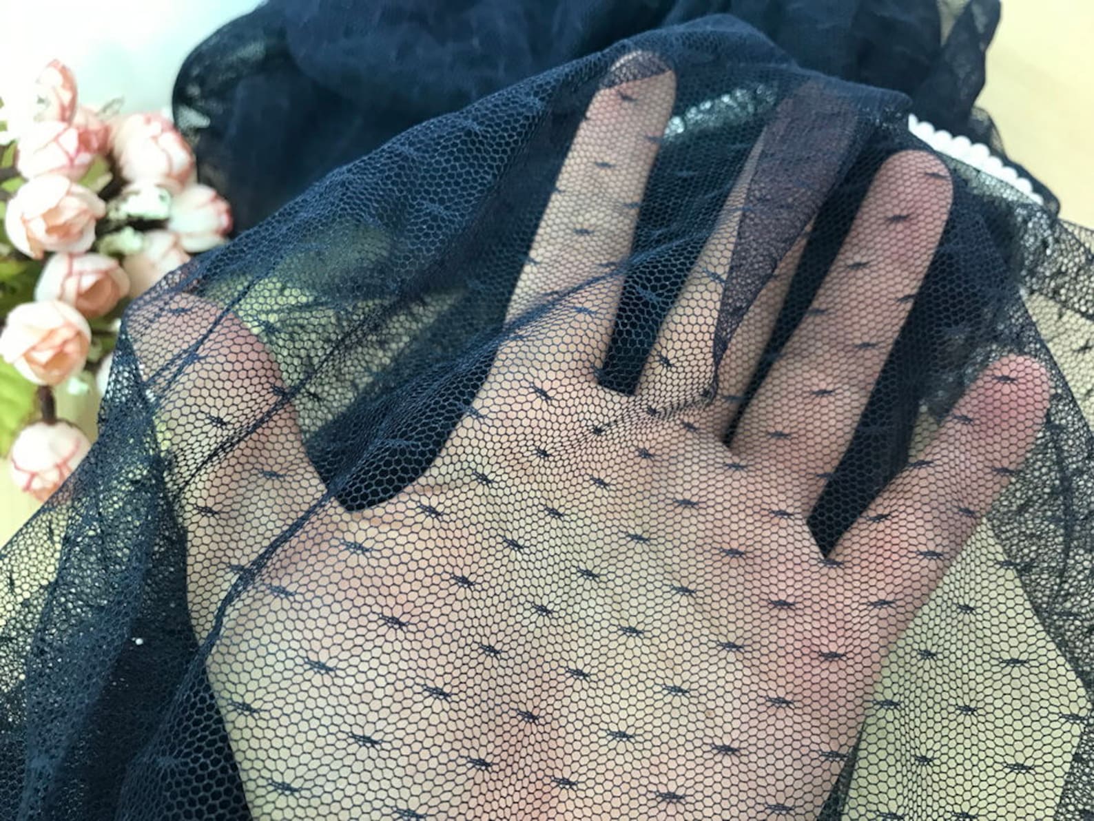 Navy Blue Polka Dots Mesh Fabric for Veils Fascinator Tutu | Etsy