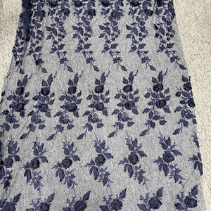 3D Rose Flower Fabric, Navy Blue Lace Fabric, Floral Leaf Lace Fabric ...