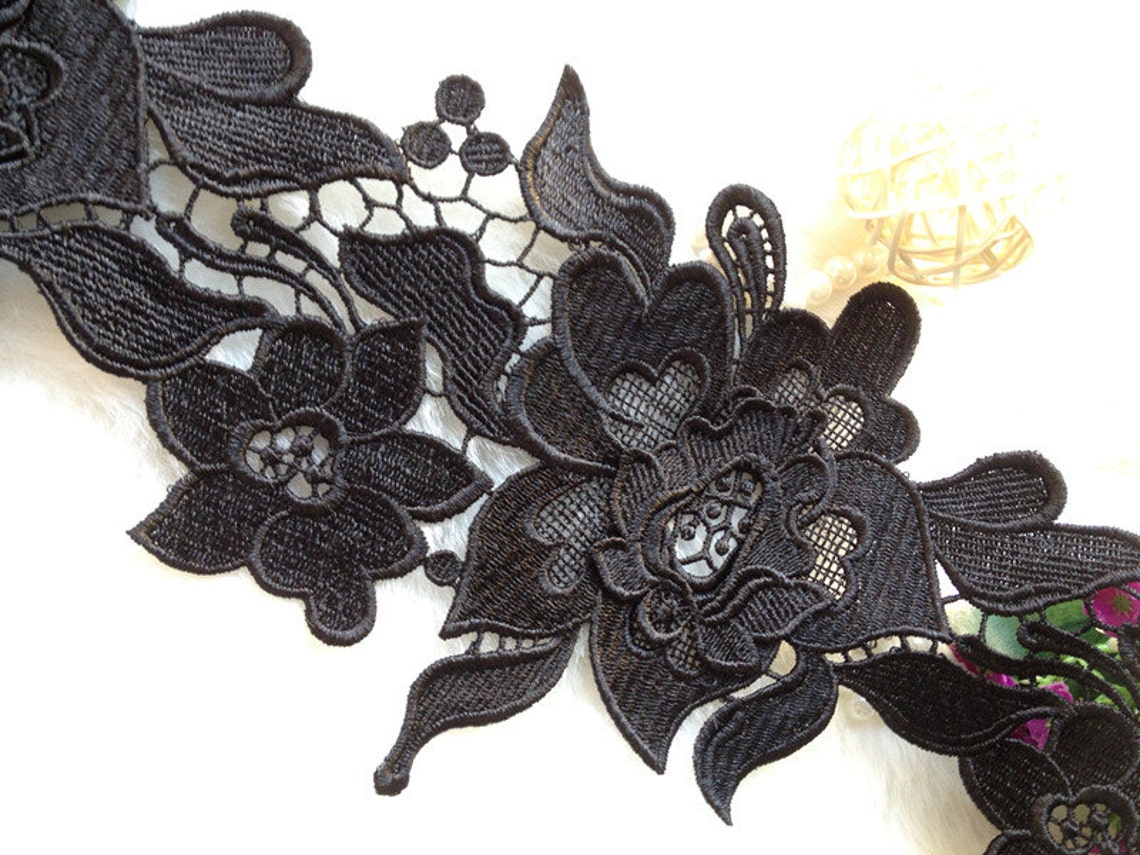 Black Venice Lace Embroidered Lace Trim Elegent Trim Lace - Etsy