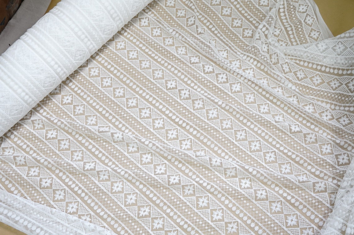 Retro Cotton Embroidery Fabric Off white Mesh Netting Fabric | Etsy