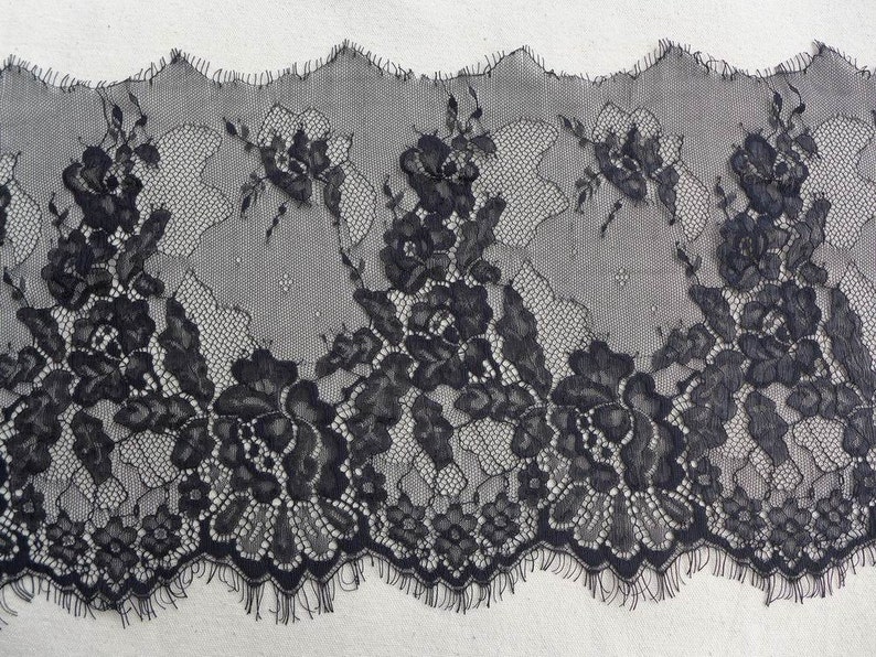 Black Scalloped Lace Fabric Eyelash Floral Lace Trim Black | Etsy