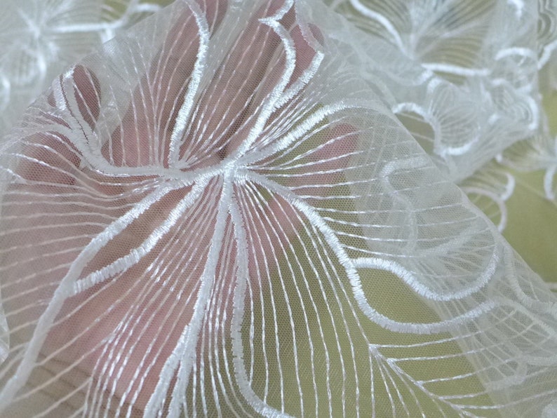 Exquisite Lotus Flowers Tulle Mesh Fabric in off White for - Etsy