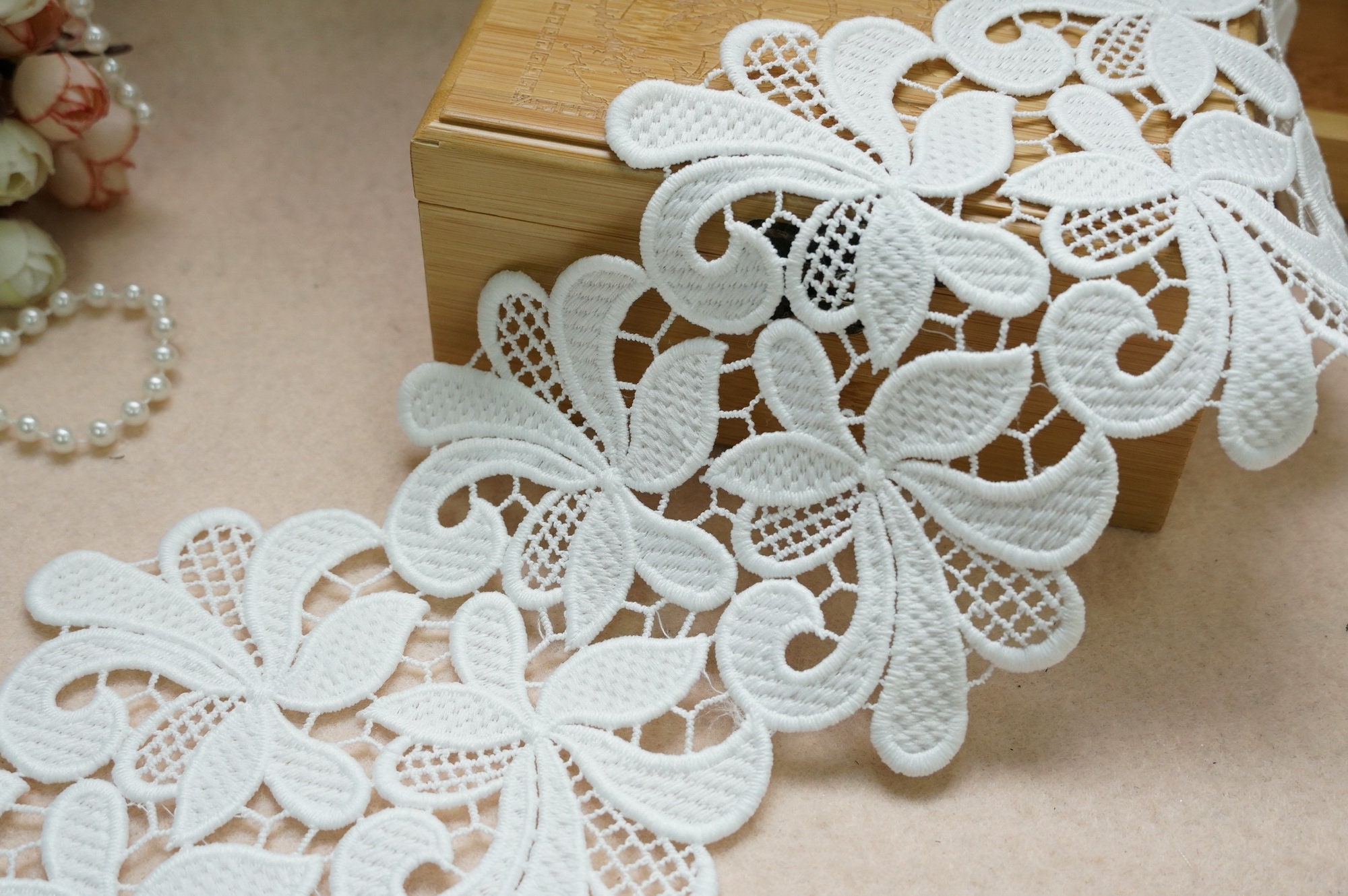 Venice Lace, Circle Trimming Lace, White Flower Lace Trim for Wedding ...