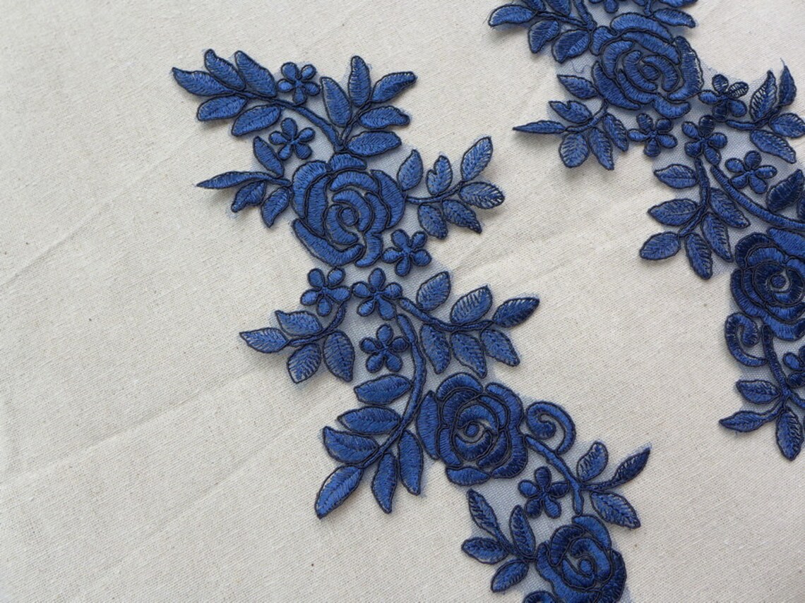 Navy Blue Lace Applique Wedding Embroidered Bridal Applique - Etsy