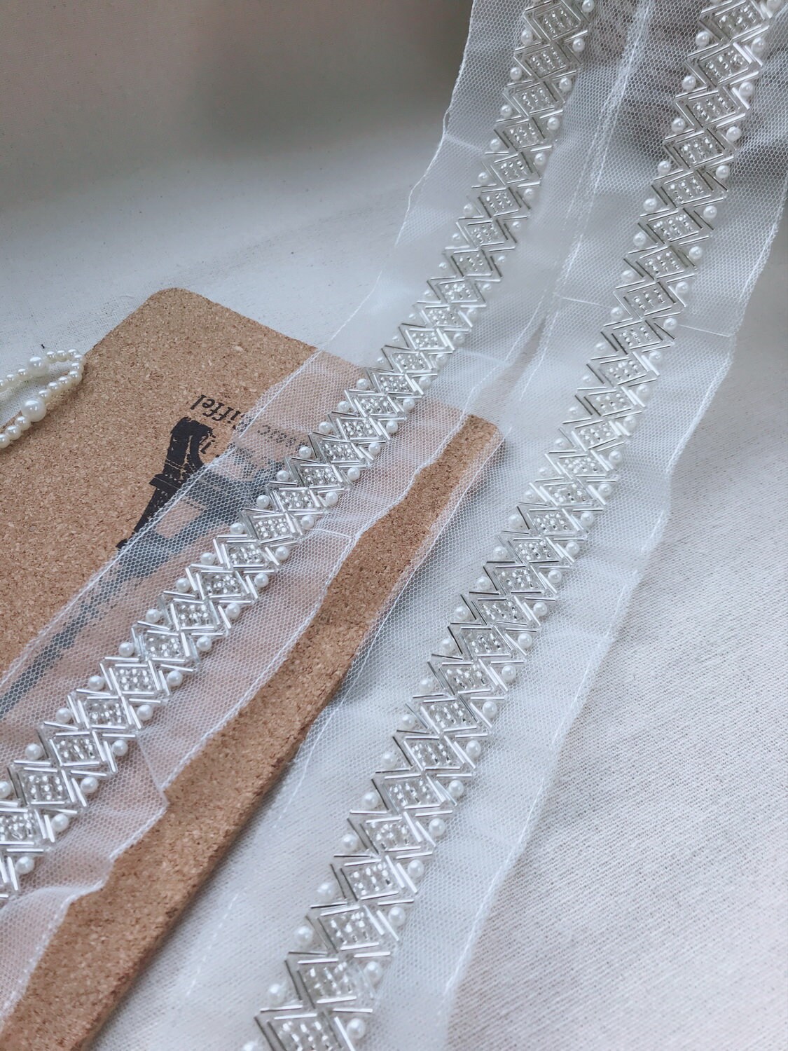 Beaded Mesh Trim Bridal Pearl Applique Silver Ivory Beaded | Etsy