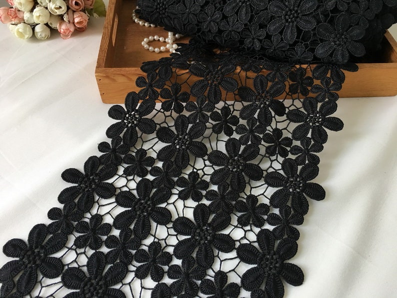Black Flower Motif Venice Lace Trim Retro Crochet Style Lace | Etsy