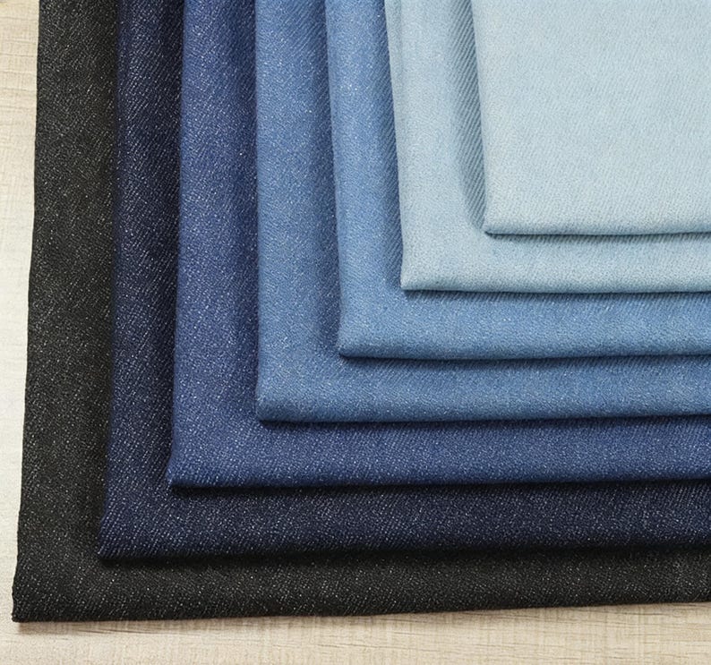 Blue/black Cotton Denim Fabric, 70.86'' Wide Washed Denim Fabric for ...