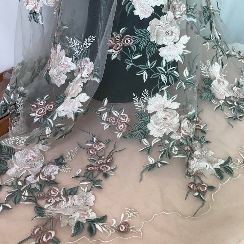 Colorful Embroidered Lace With Blooming Flowers Tulle Wedding - Etsy
