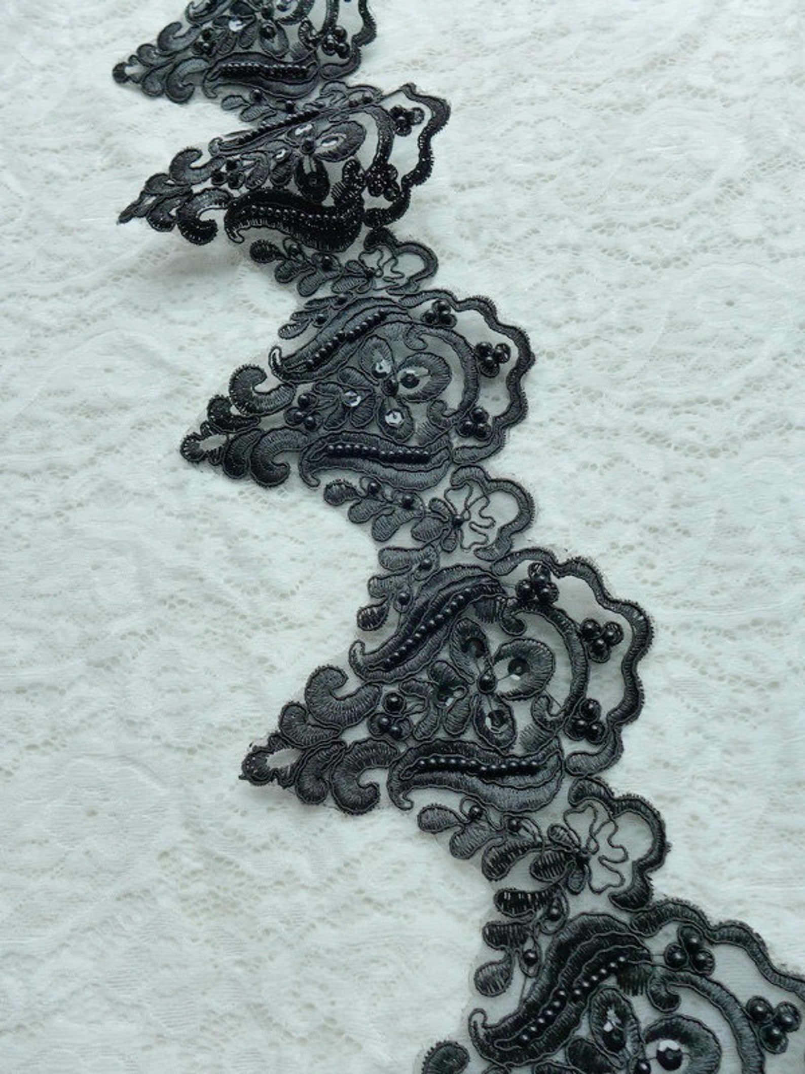 Beaded Embroidery Lace in Black for Wedding Gown Garters - Etsy