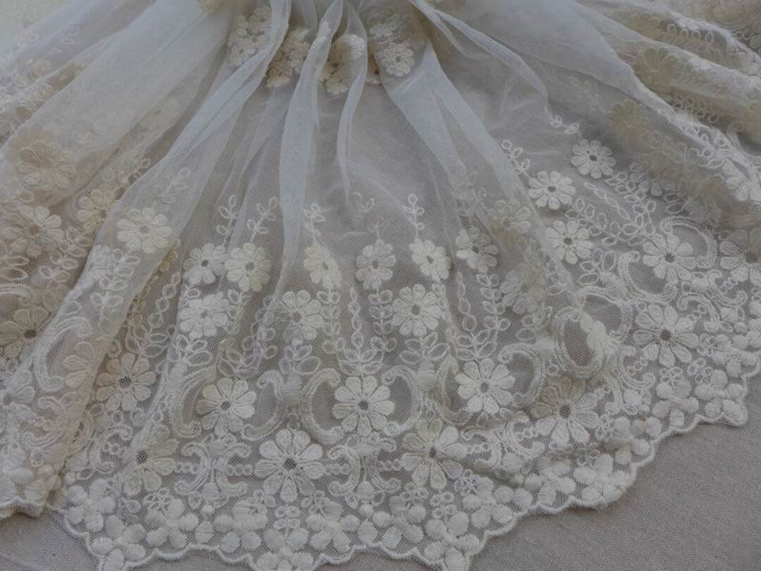 Retro Embroidery Tulle Lace in Ivory for Bridal Cuffs Skirt - Etsy