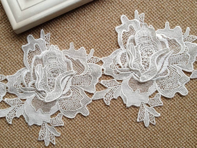 Rose Applique - White Lace Trim Venise Style for Bridal, Wedding Gown ...