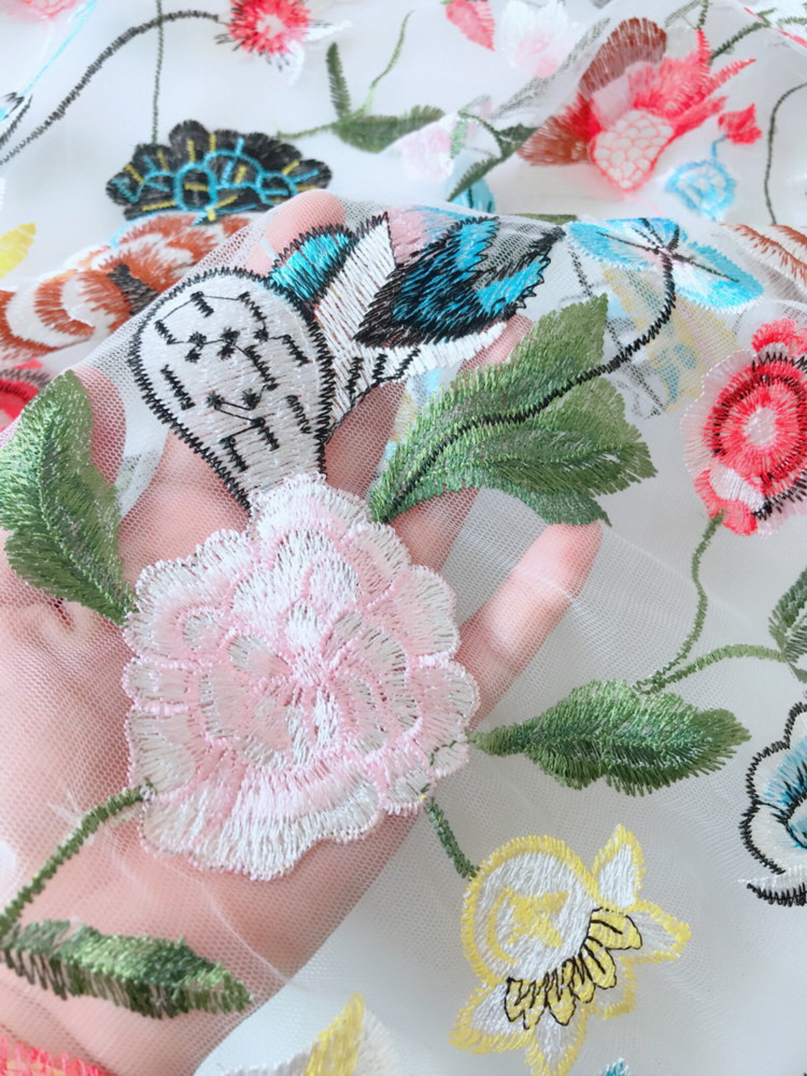Multi-color Floral Flowers Embroidered Tulle Lace Fabric for - Etsy