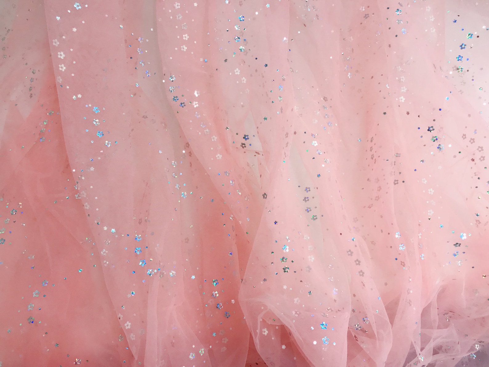 Coral Pink Tulle Nylon Fabric Colorful Flower Glitter Fabric for Prom ...