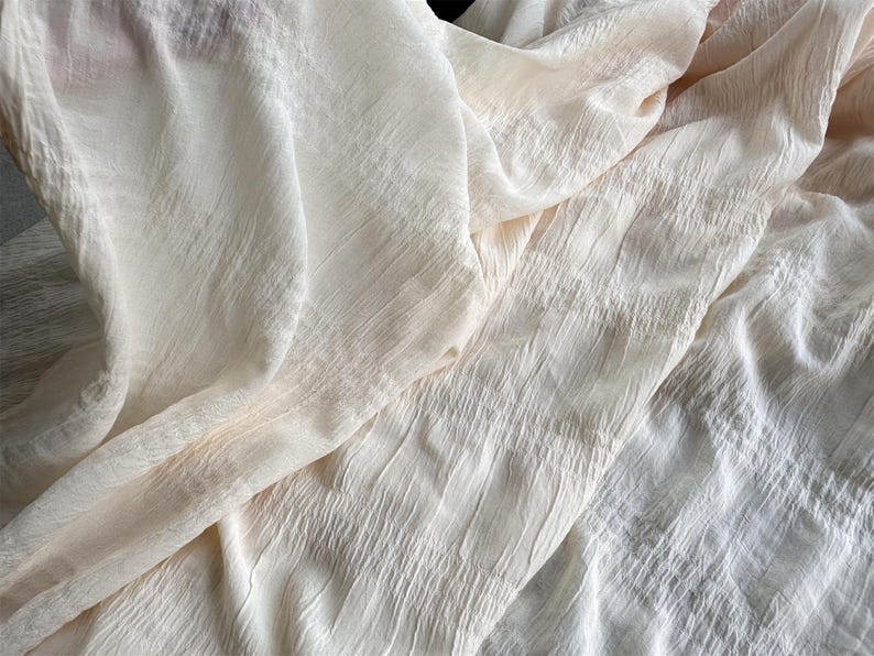 Crinkle Crepe Fabric, Light Peach Ruffled Lace Fabric, Soft Crepe ...